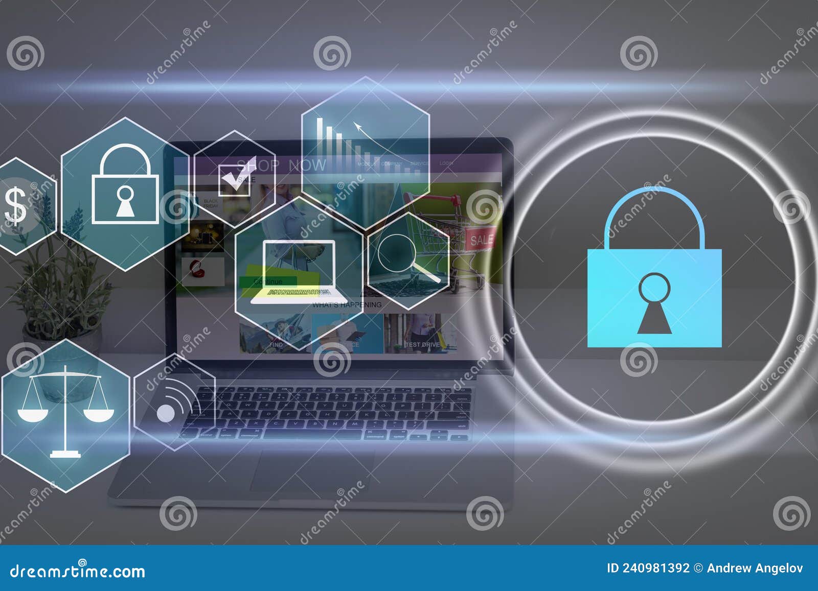 Digital Cybersecurity and Network Protection Concept. Virtual Locking ...