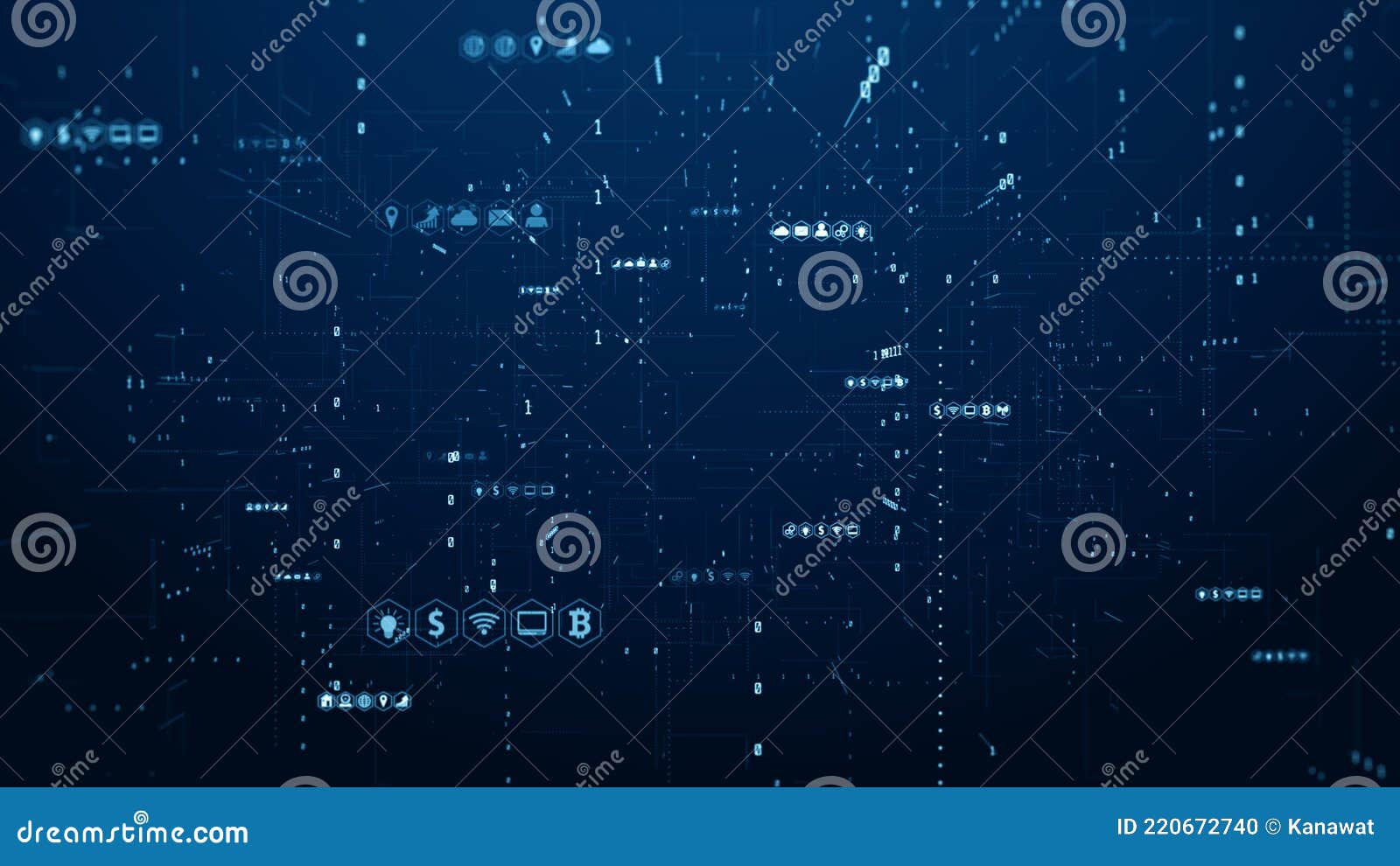 Digital Cyberspace with Particles and Digital Data Network Connections ...