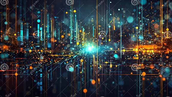 Digital Cyberspace with Particles and Digital Data Network Connections ...