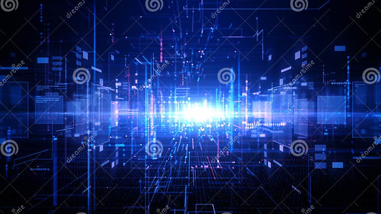 Digital Cyberspace with Particles and Digital Data Network Connections, Technology Digital Data ...