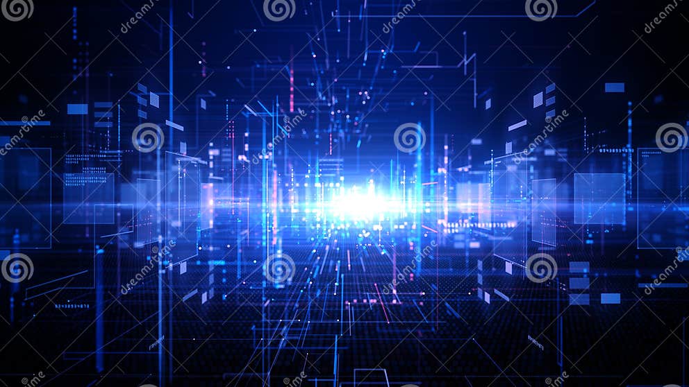 Digital Cyberspace with Particles and Digital Data Network Connections, Technology Digital Data ...