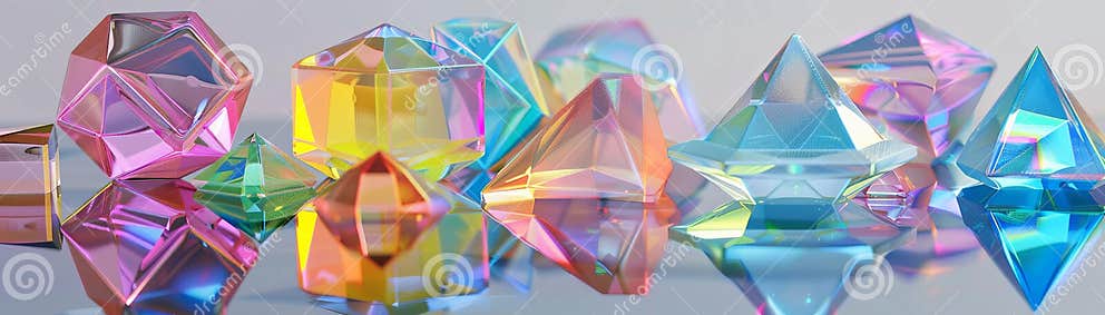 60 Digital 3D Artwork of Translucent Geometric Shapes on Reflective ...