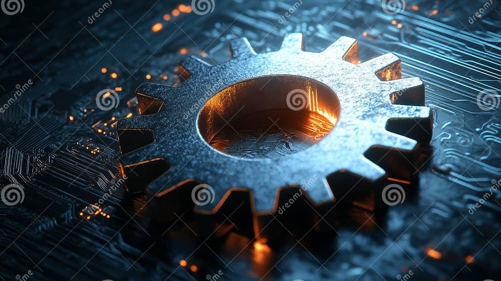 Digital 3D Gear Icon Featuring Binary Code for AI System Enhancement ...