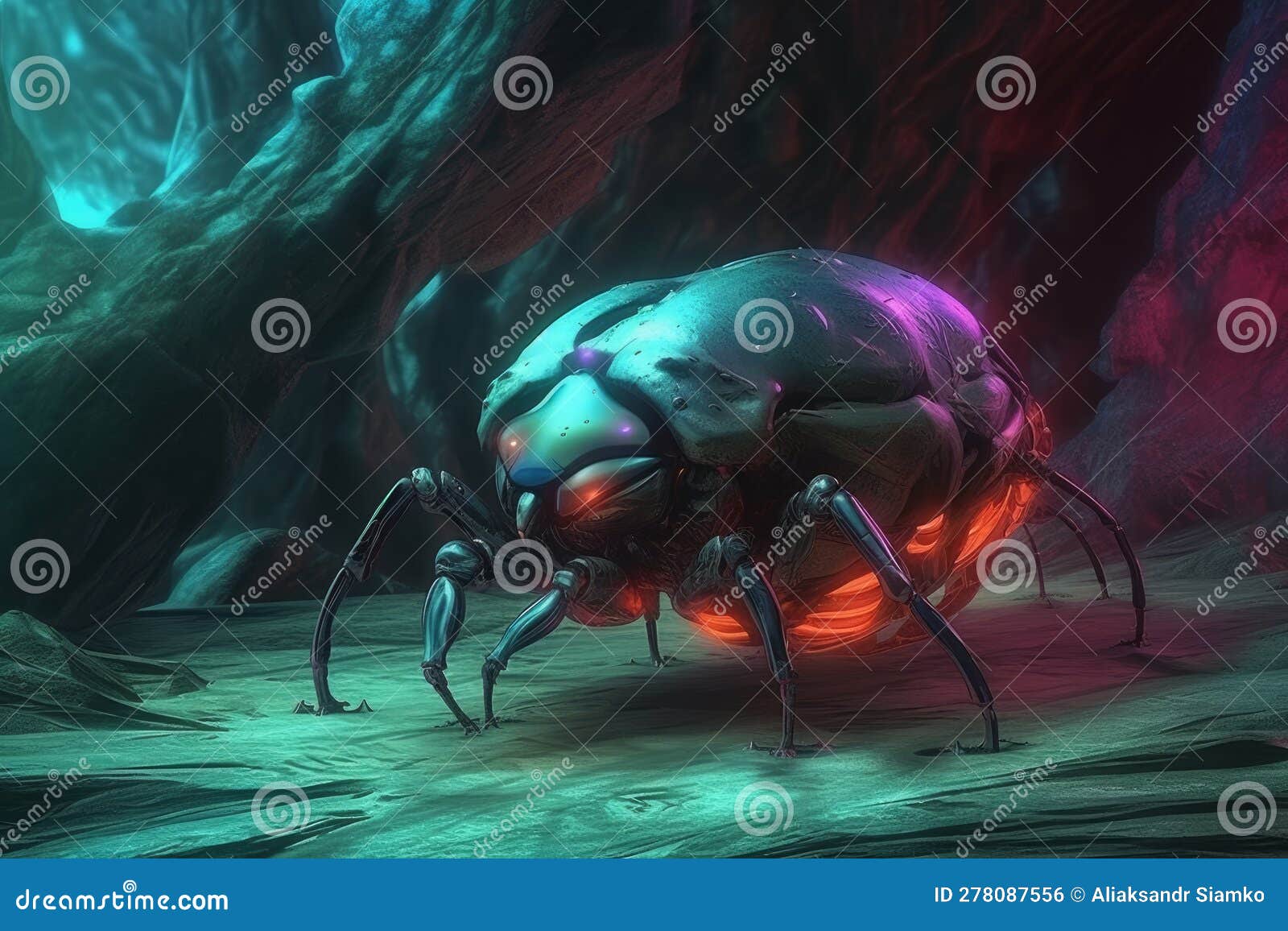 Digital 3D Illustration of an Alien Bug Creature in an Abstract Fantasy ...