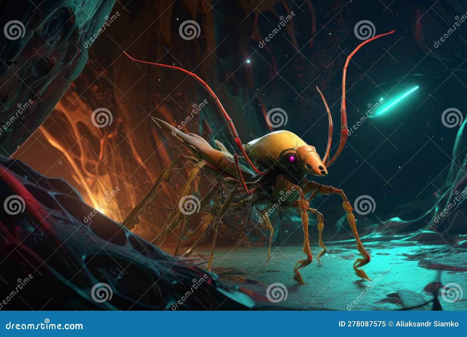 Digital 3D Illustration of an Alien Bug Creature in an Abstract Fantasy ...