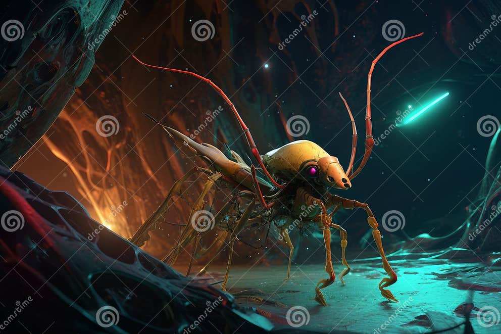 Digital 3D Illustration of an Alien Bug Creature in an Abstract Fantasy ...