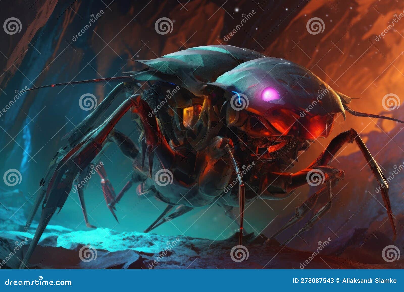 Digital 3D Illustration of an Alien Bug Creature in an Abstract Fantasy ...