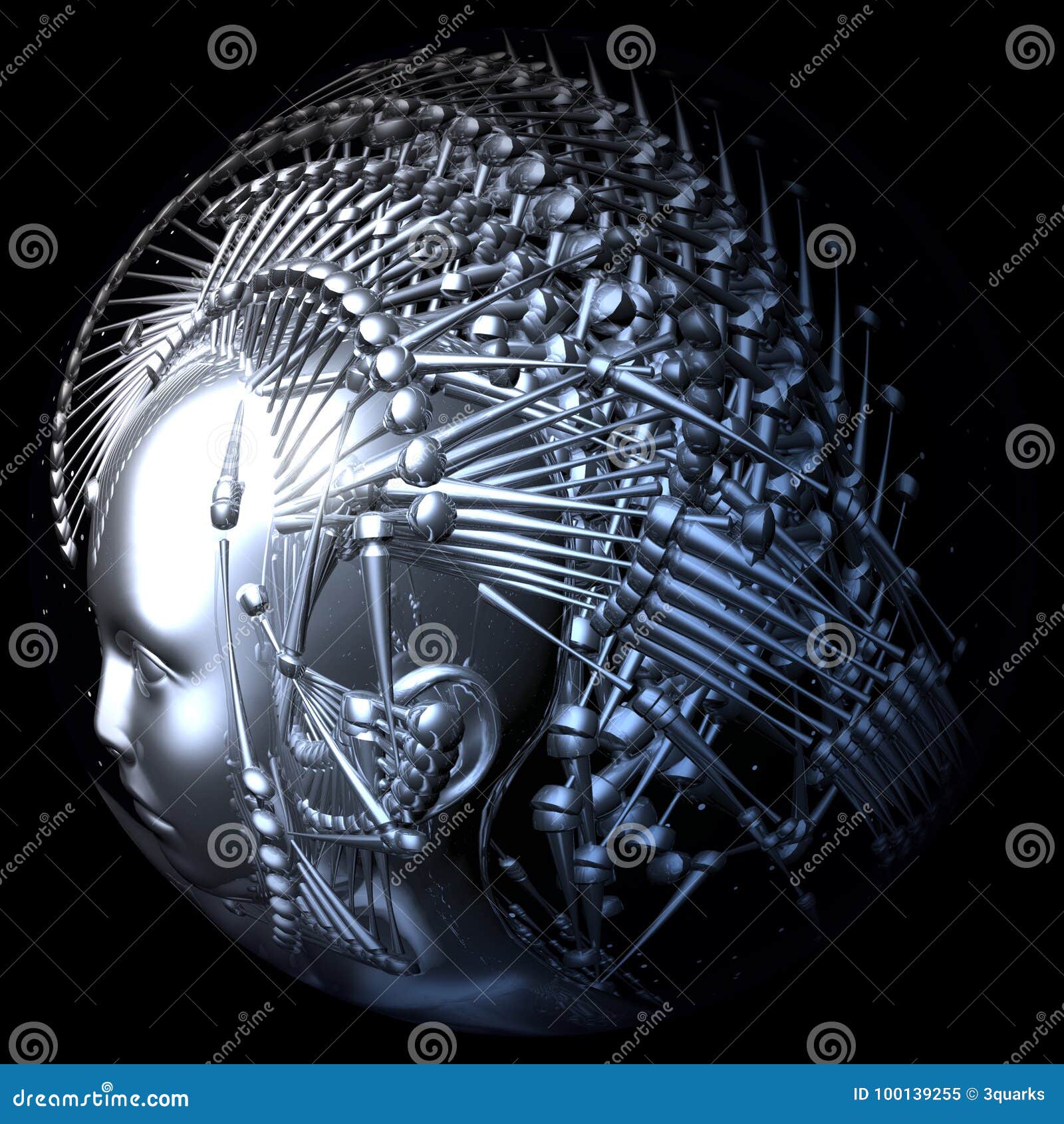 Digital Illustration of a Cyborg Head Stock Illustration - Illustration ...