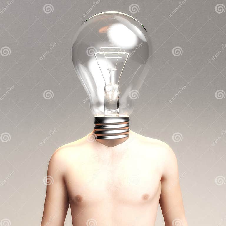 3D Illustration of a Light Bulb Guy Stock Illustration - Illustration ...