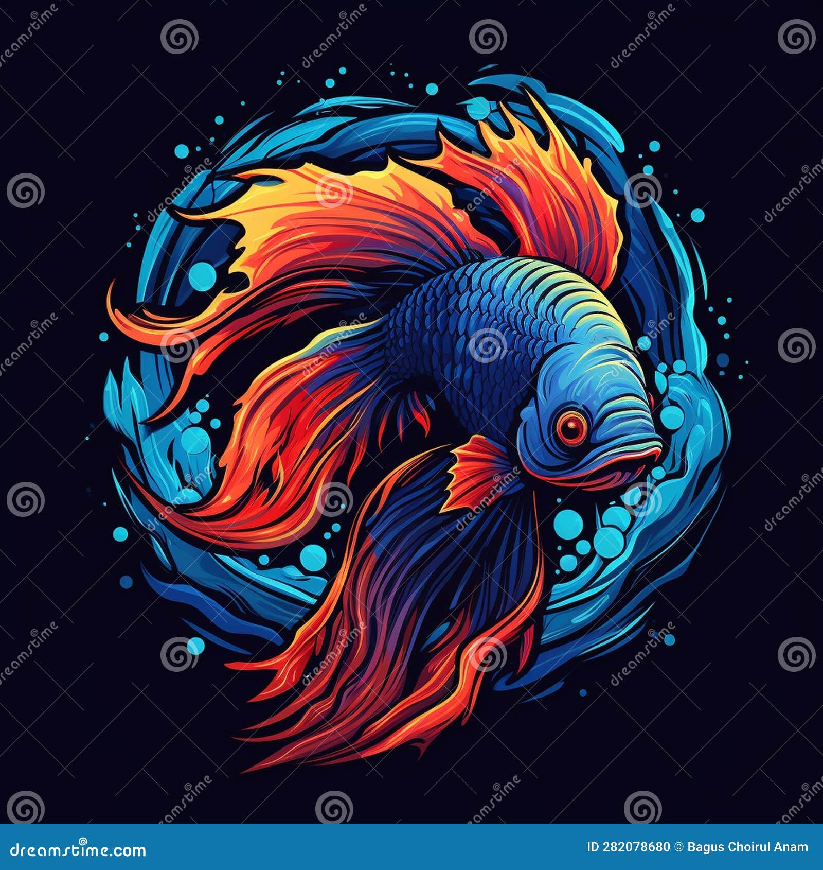 Digital 2D Illustration of Siamese Fighting Fish Logo Stock ...