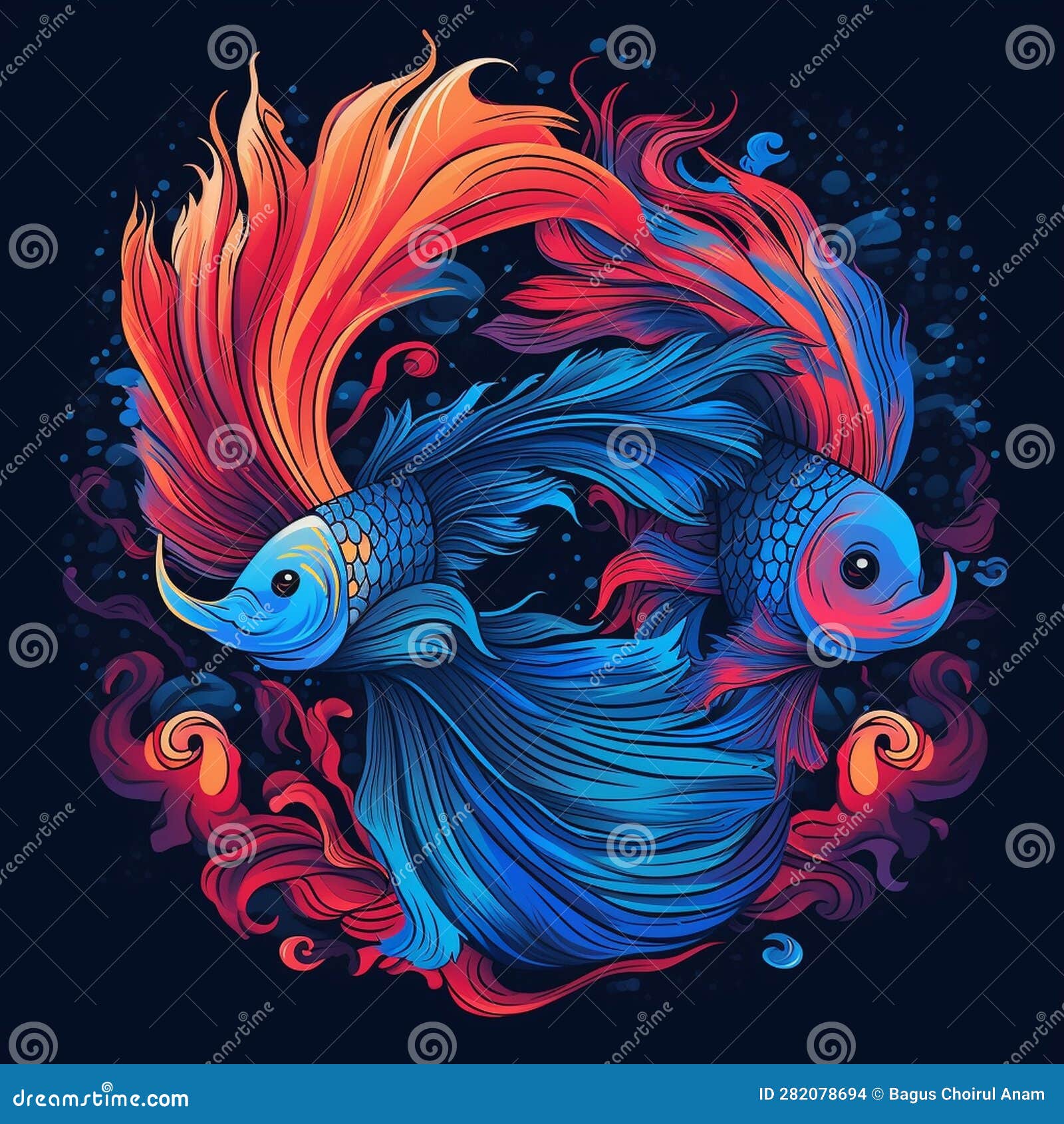 Digital 2D Illustration of Siamese Fighting Fish Logo Stock ...