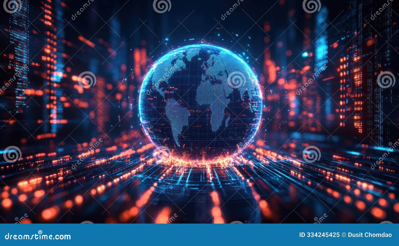 A Digital 3D Model of Globe with Glowing Arrows, Representing Global ...