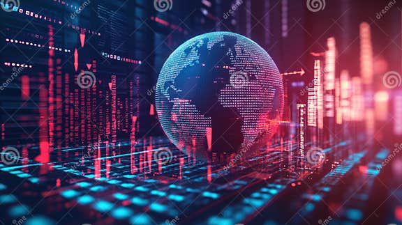 A Digital 3D Model of Globe Surrounded by Data Visualizations and ...