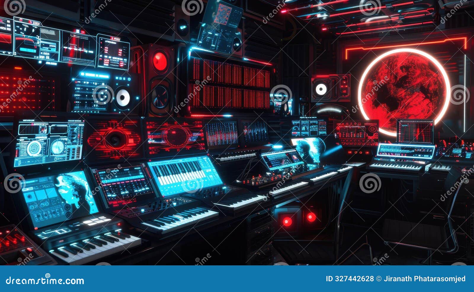 Digital 3D Music Studio with Interactive Holograms Stock Illustration ...
