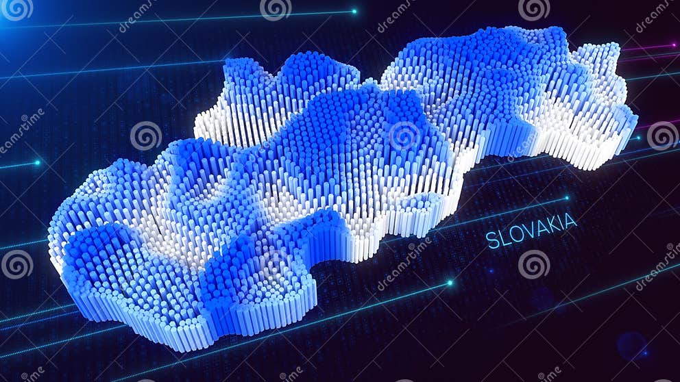Digital 3D Perspective Dynamic Rippling Map of Slovakia in Blue and ...
