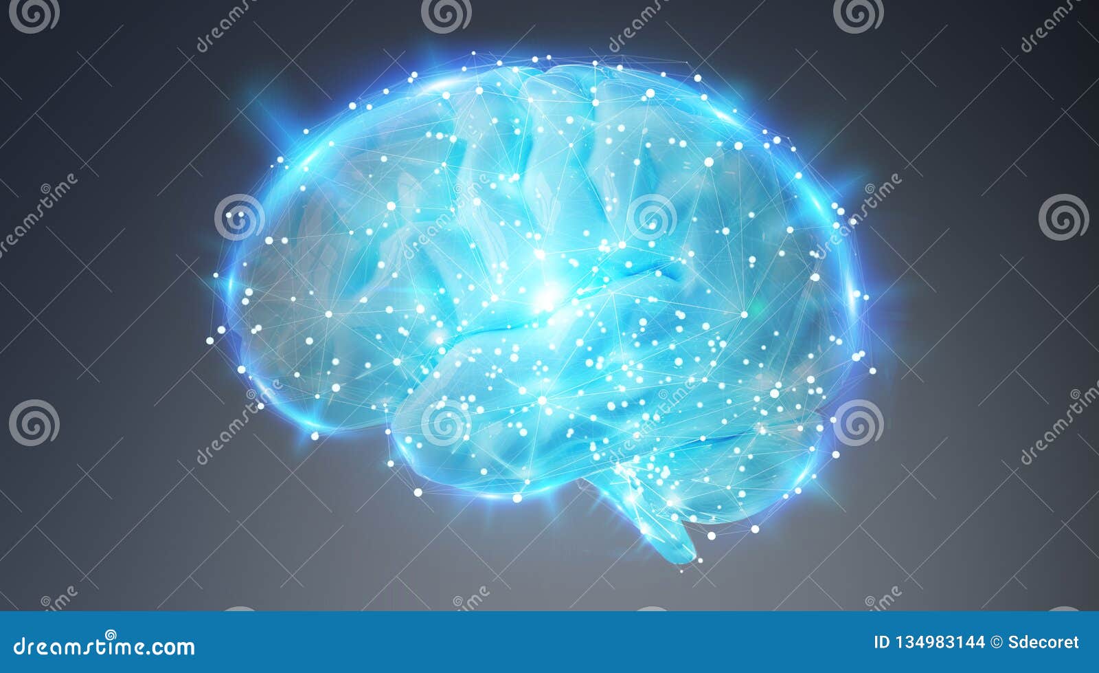 Digital 3D Projection of a Human Brain 3D Rendering Stock Illustration ...