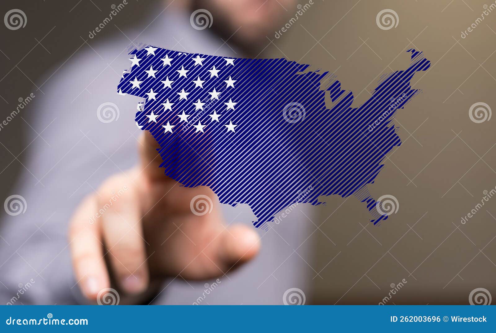 Digital 3d Render Floating Flag of USA on Its Map while a Person is ...
