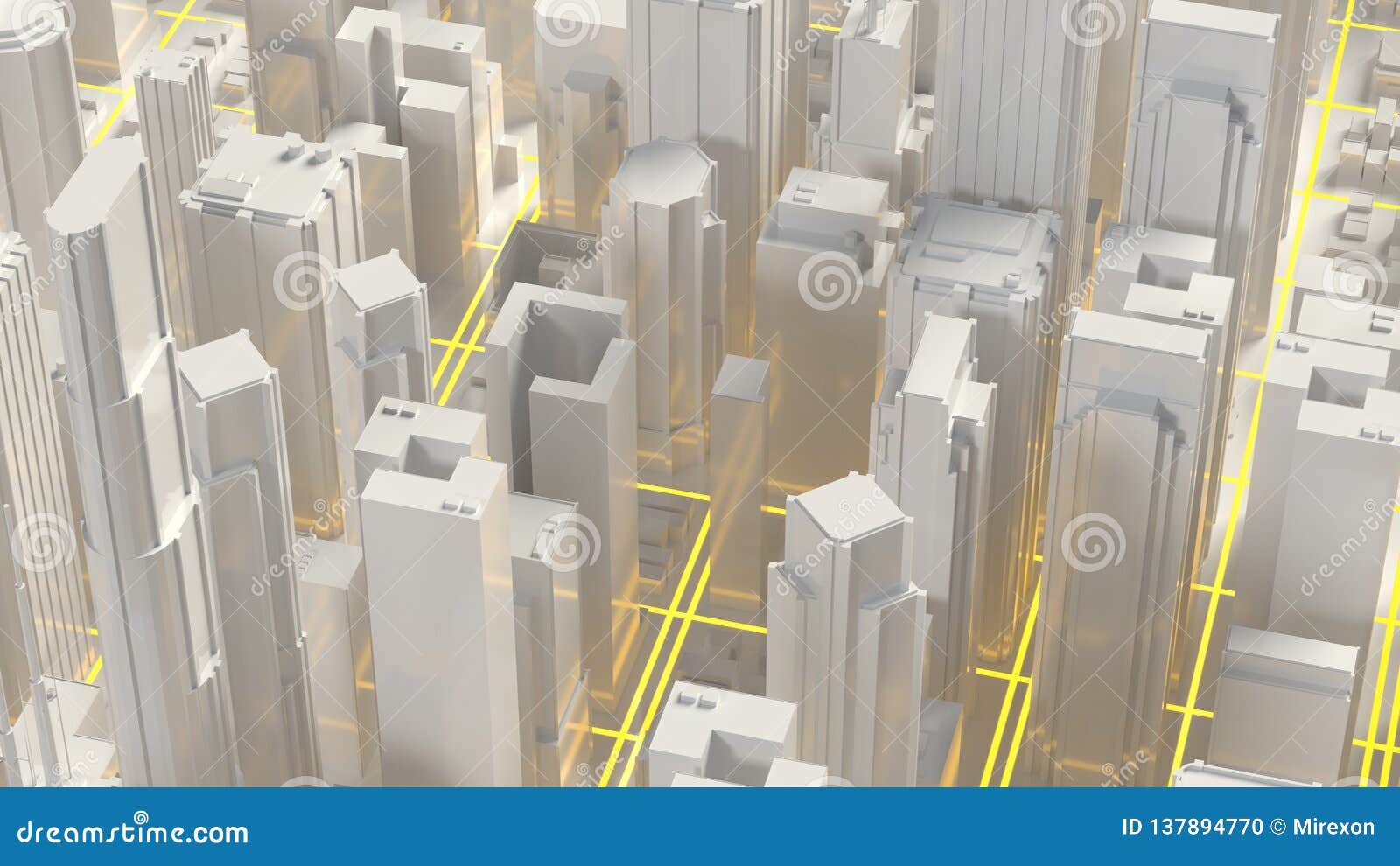 Digital 3d Rendering City. Light Trails Symbolise Data Travelling in ...