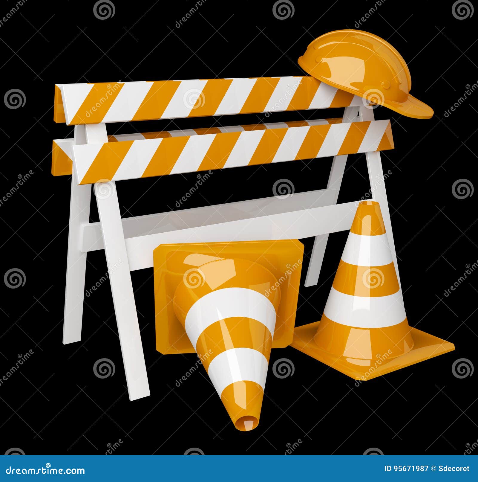 Digital 3D Rendering Under Construction Signs Stock Illustration ...
