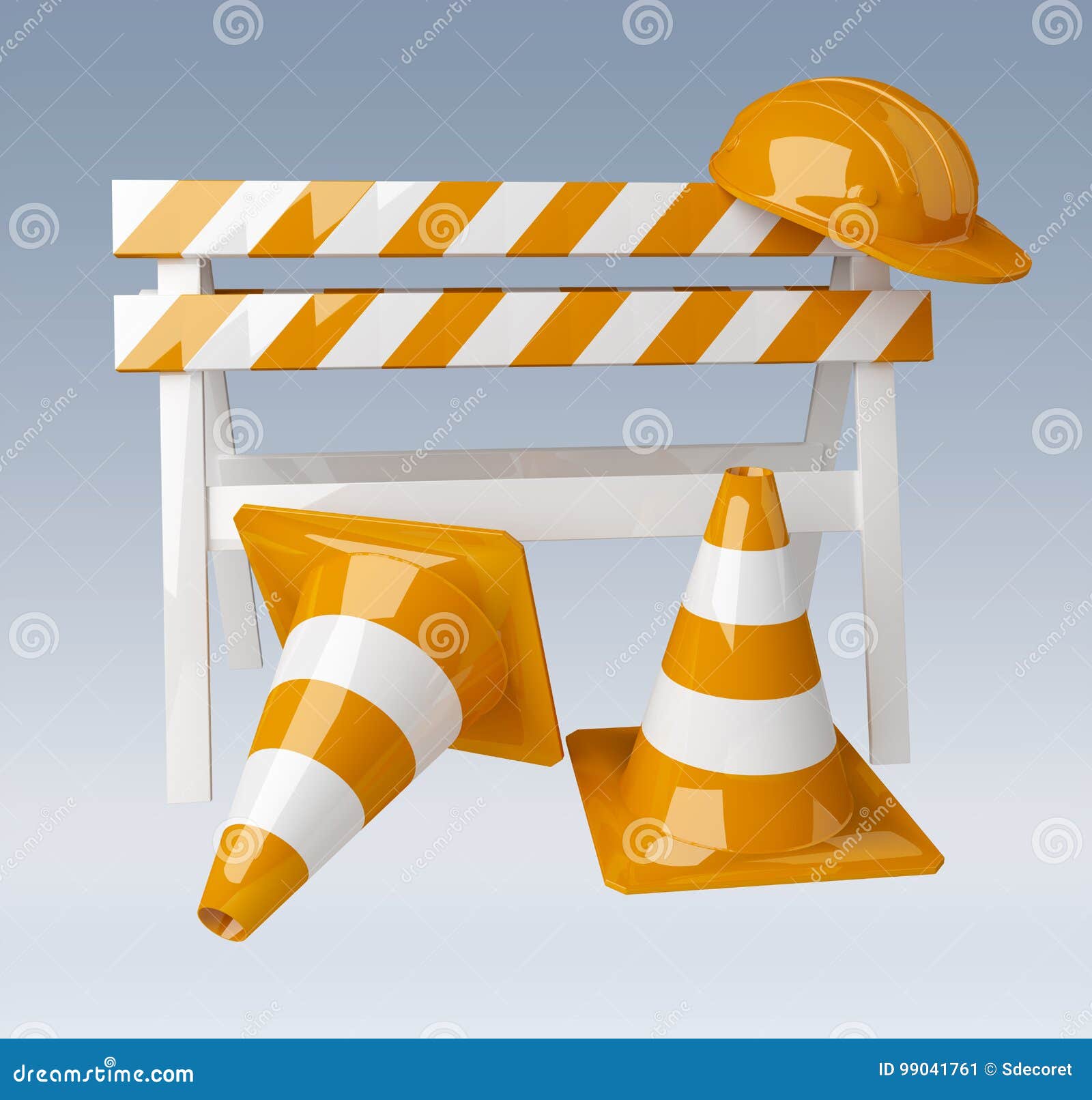 Digital 3D Rendering Under Construction Signs Stock Illustration ...