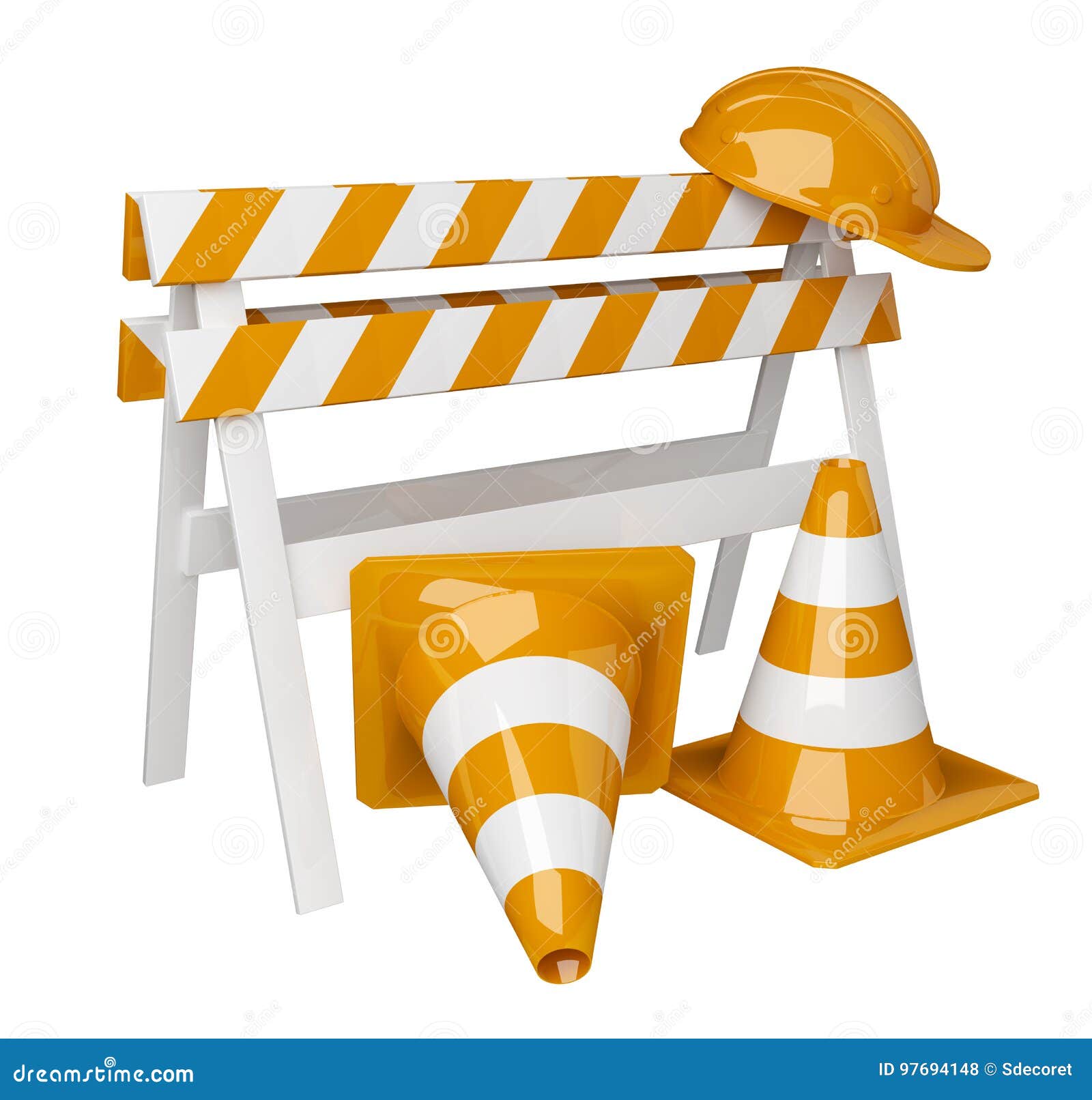 Digital 3D Rendering Under Construction Signs Stock Illustration ...