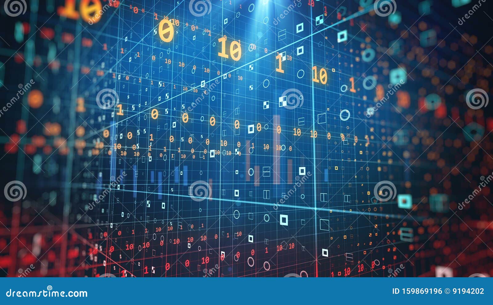Digital 3d World Made of 0 and 1 Machine Code, Performance Graph Inside ...