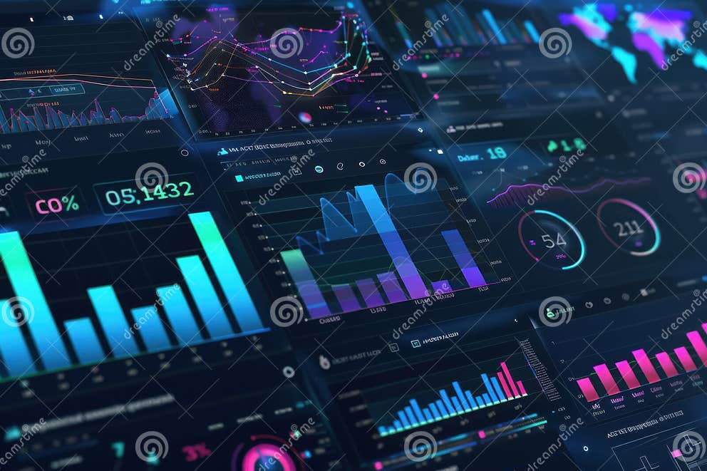 Digital Dashboard with Colorful Graphs and Charts Displaying Real-time Data Analytics ...