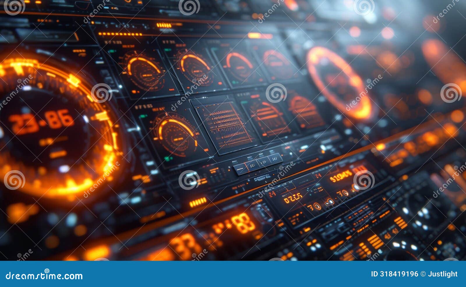A Digital Dashboard Display Reminiscent of a Scifi Control Room with ...