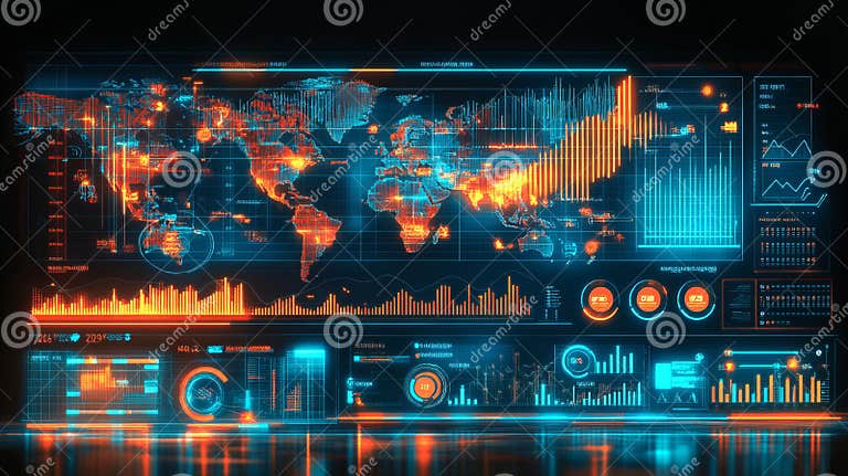 Digital Dashboard Displaying Global Metrics and Analytics with Vibrant Colors. Interface ...