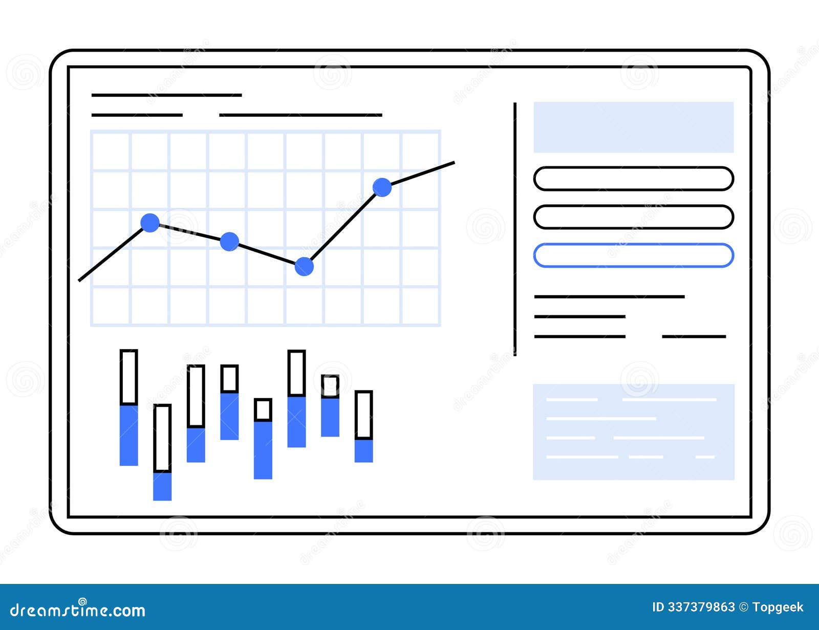 Digital Dashboard Displaying Line and Bar Charts, Data Points, and User ...