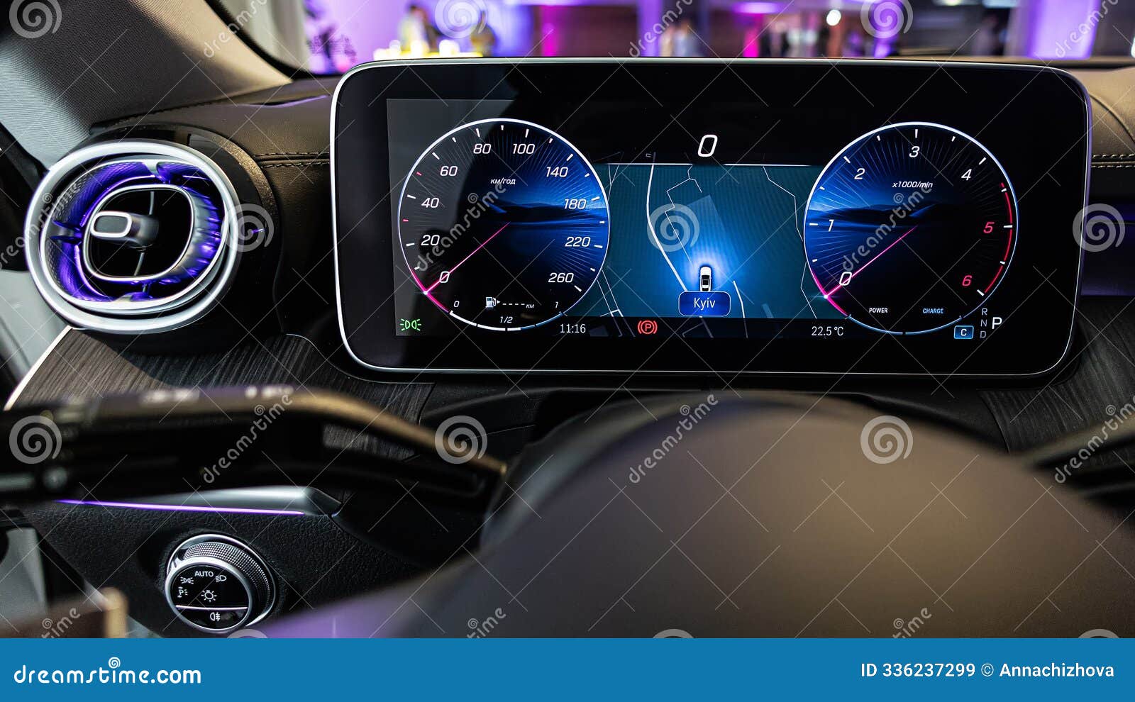 Digital Dashboard Showing the Speedometer and Tachometer Stock Image ...