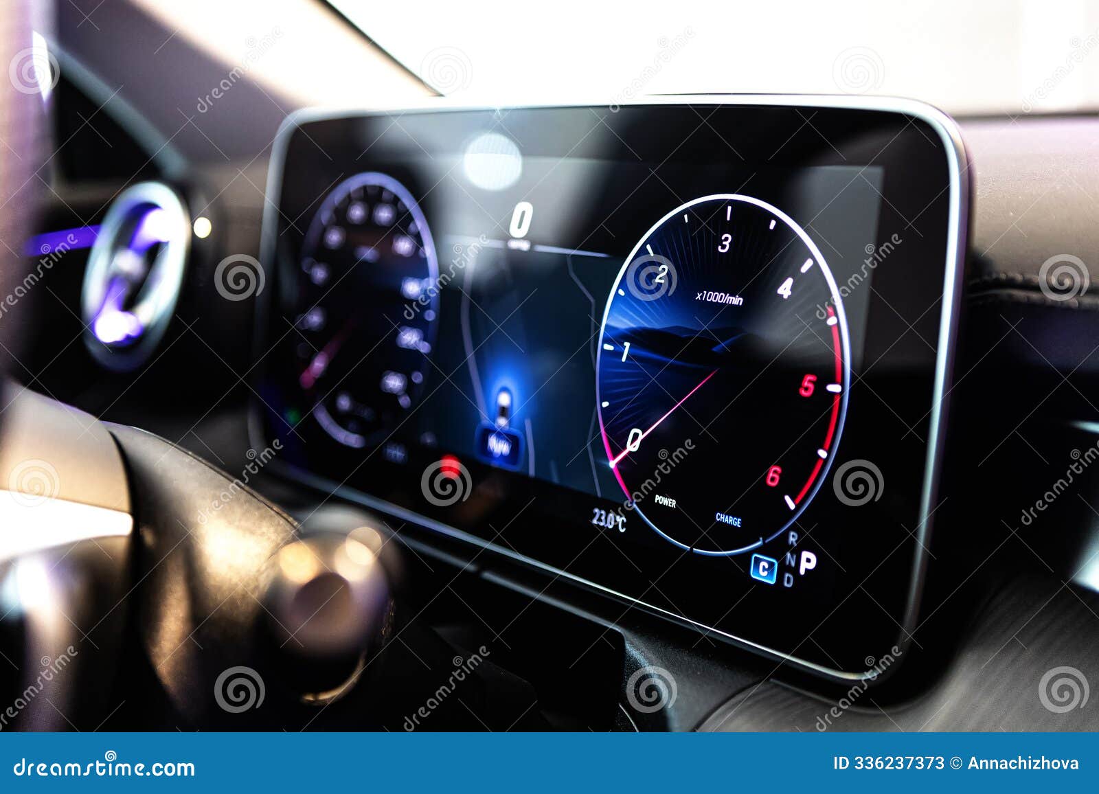 Digital Dashboard Showing the Speedometer and Tachometer Stock Image ...