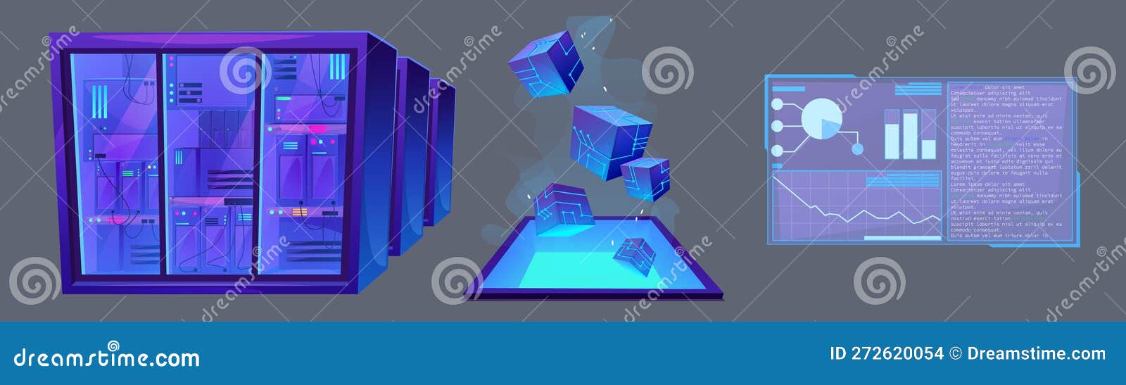 Digital Data Analysis Dashboard, Server Room Stock Illustration ...