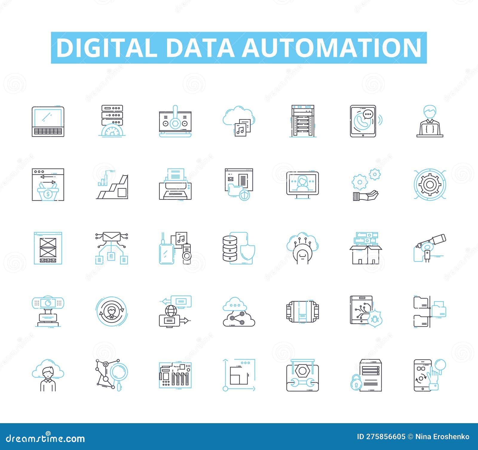 Digital Data Automation Linear Icons Set Algorithm Analytics Automation Backend Big Data