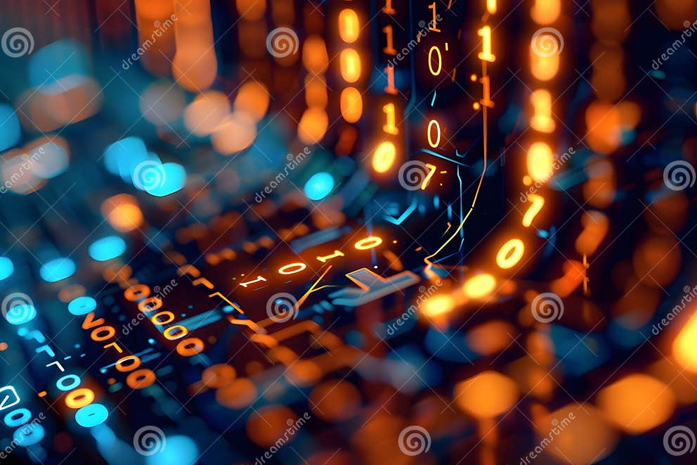 Digital Data and Binary Code with Circuit Board Pattern - AI Generated Stock Illustration ...