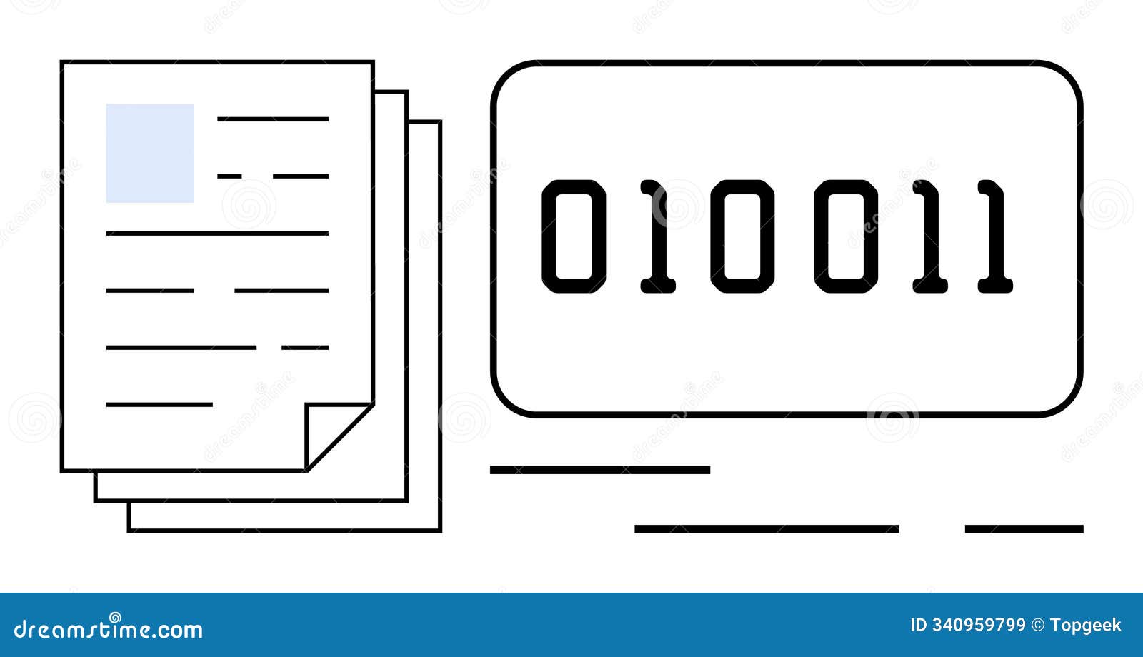 Digital Data Conversion with Binary Code and Documents in Minimalist Style Stock Illustration ...