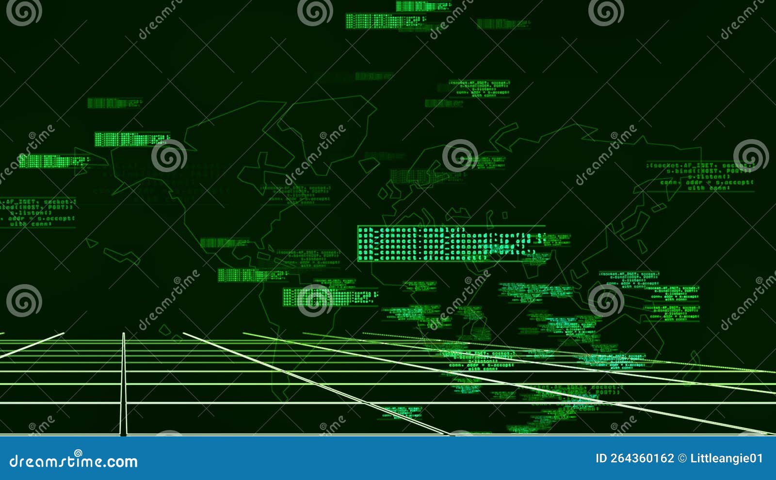 Digital Data Floating Flows in Matrix with Global World Map Background ...