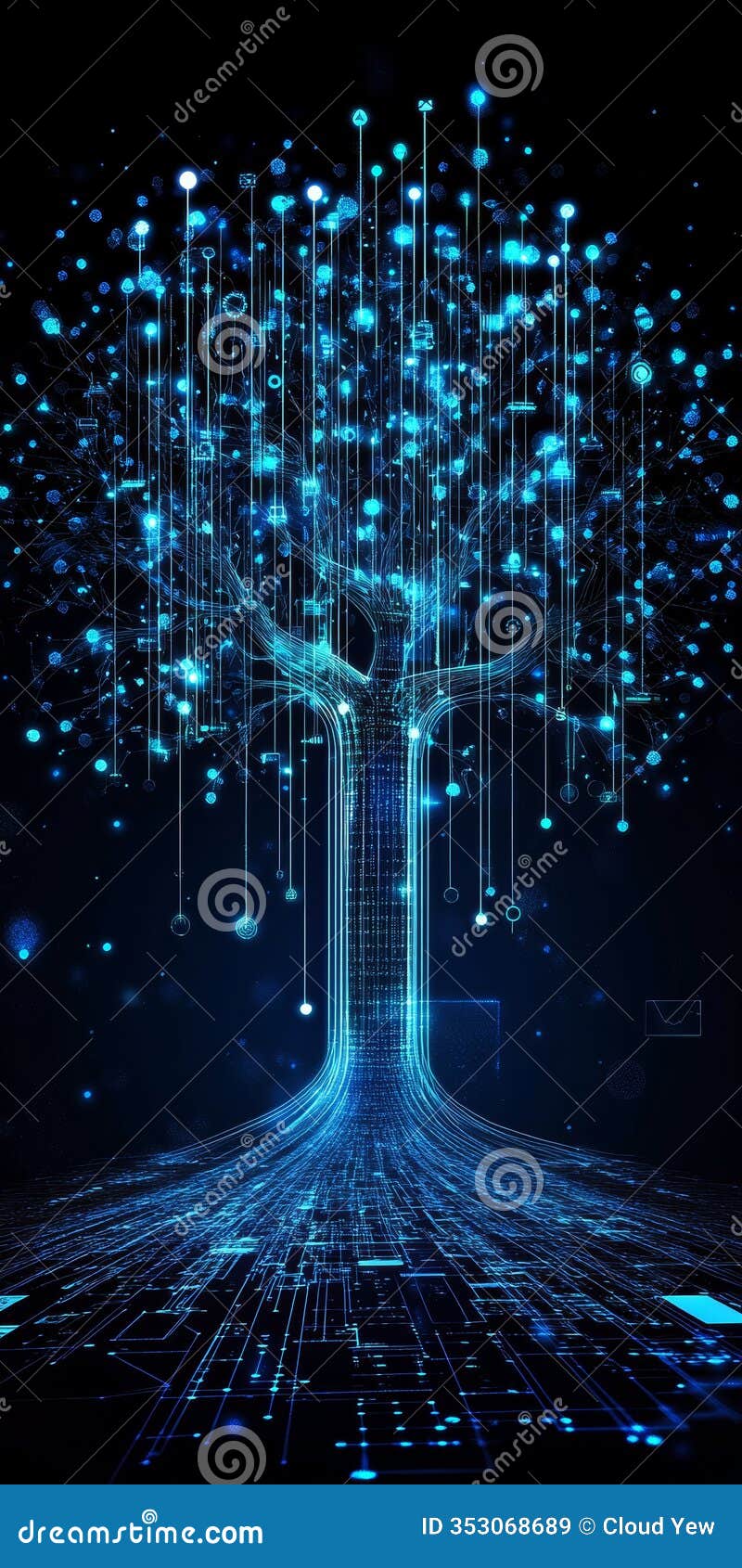 Digital Data Flow Concept with Tree Structure Illustrating Information ...