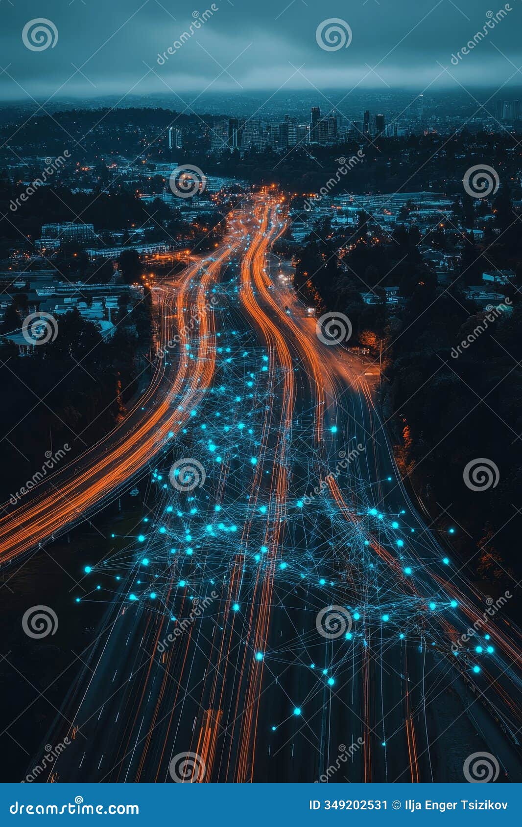 Digital Data Flow on Highway with Motion Blur, Vision of Fast Speed ...