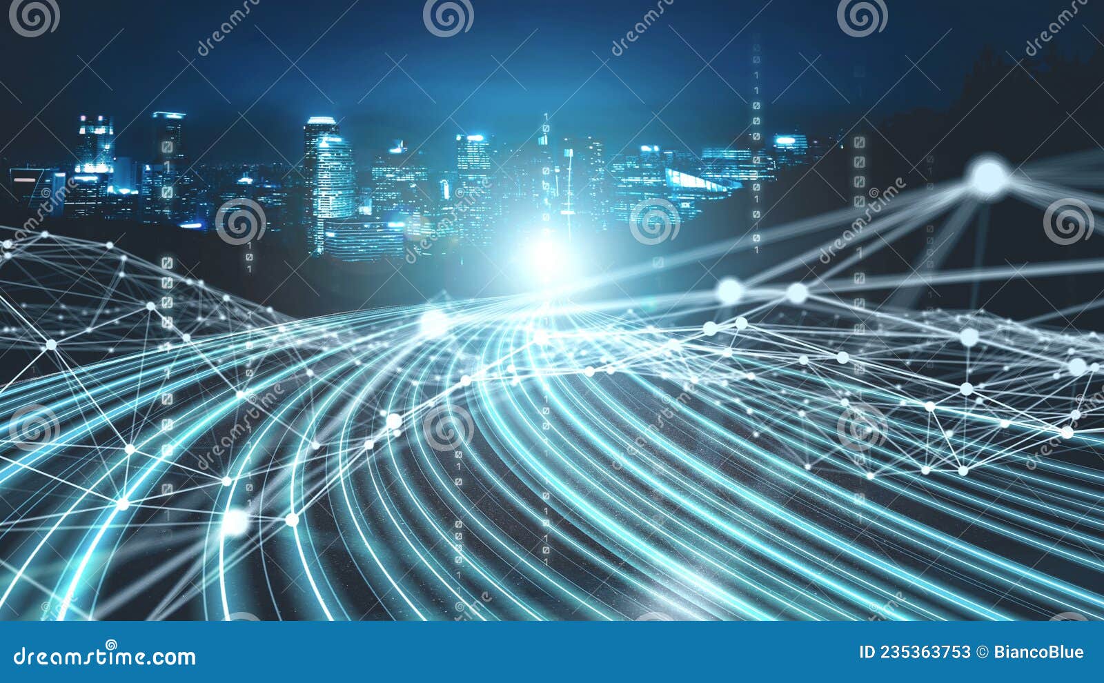 Digital Data Flow On Road In Concept Of Cyber Global Communication And ...