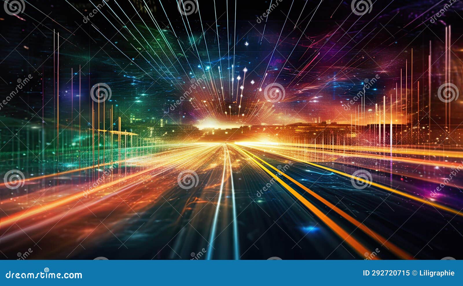 Digital Data Flow Road. Cyber Global Communication. Speed Information ...