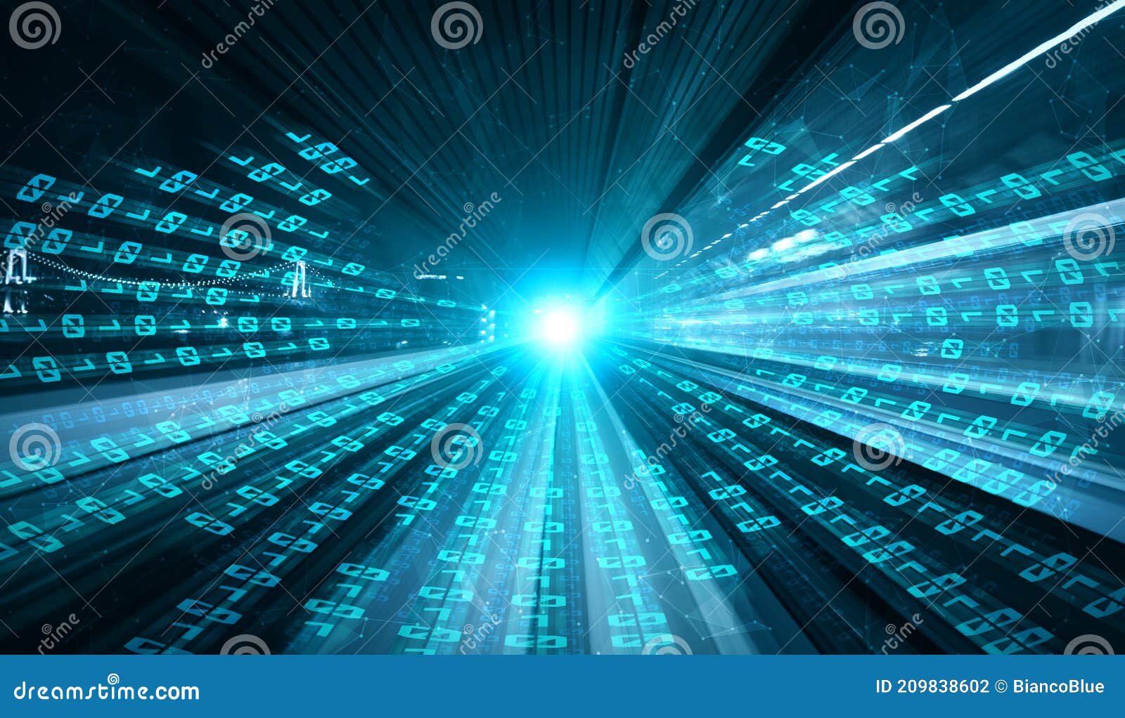 Digital Data Flow on Road with Motion Blur To Create Vision of Fast ...