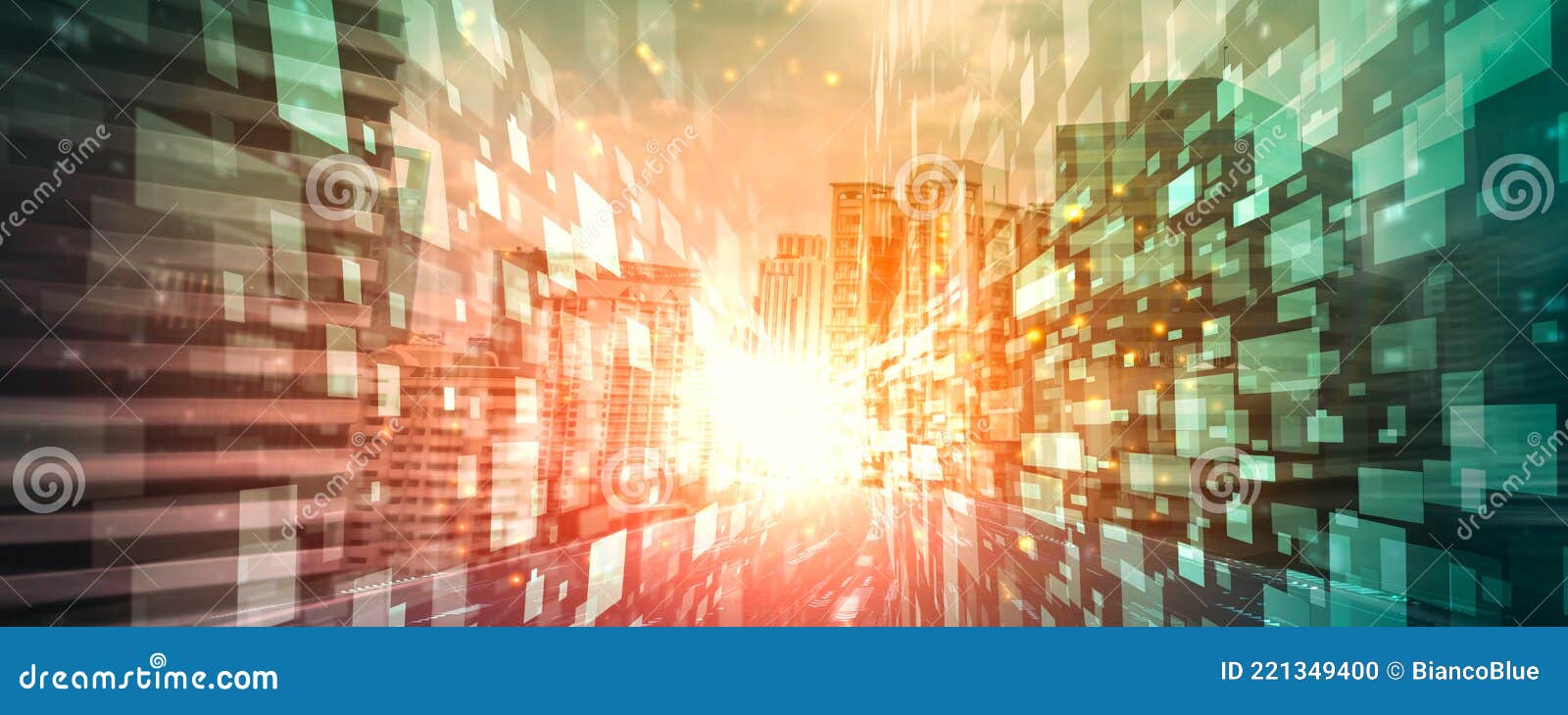 Digital Data Flow on Road with Motion Blur To Create Vision of Fast ...