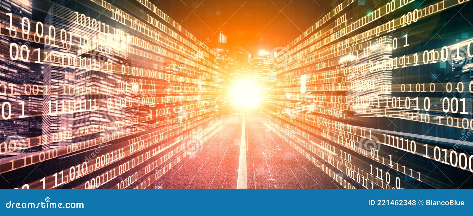 Digital Data Flow on Road with Motion Blur To Create Vision of Fast ...