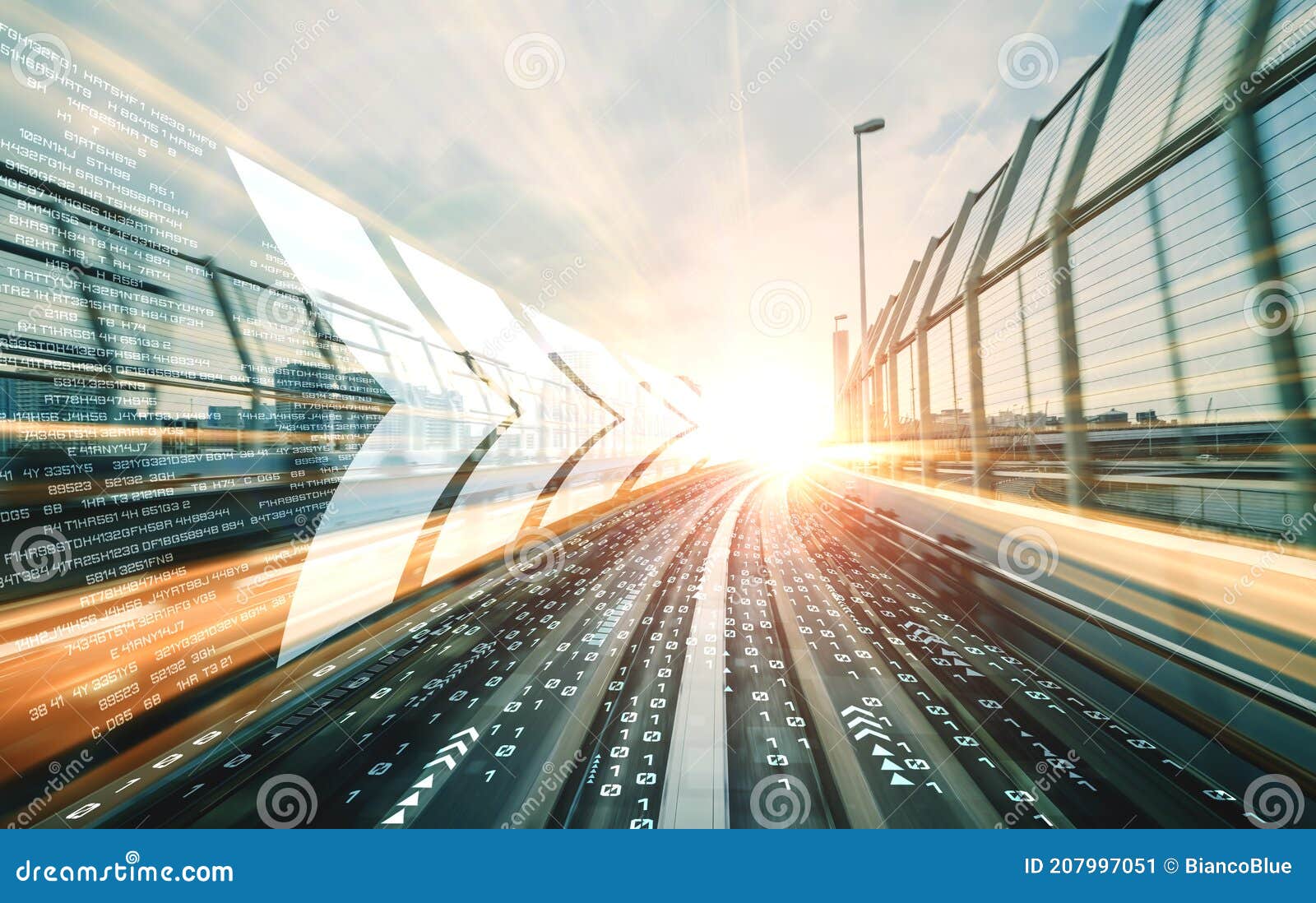 Digital Data Flow on Road with Motion Blur To Create Vision of Fast ...
