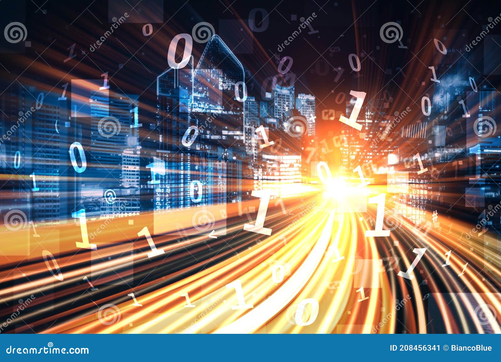 Digital Data Flow on Road with Motion Blur To Create Vision of Fast ...