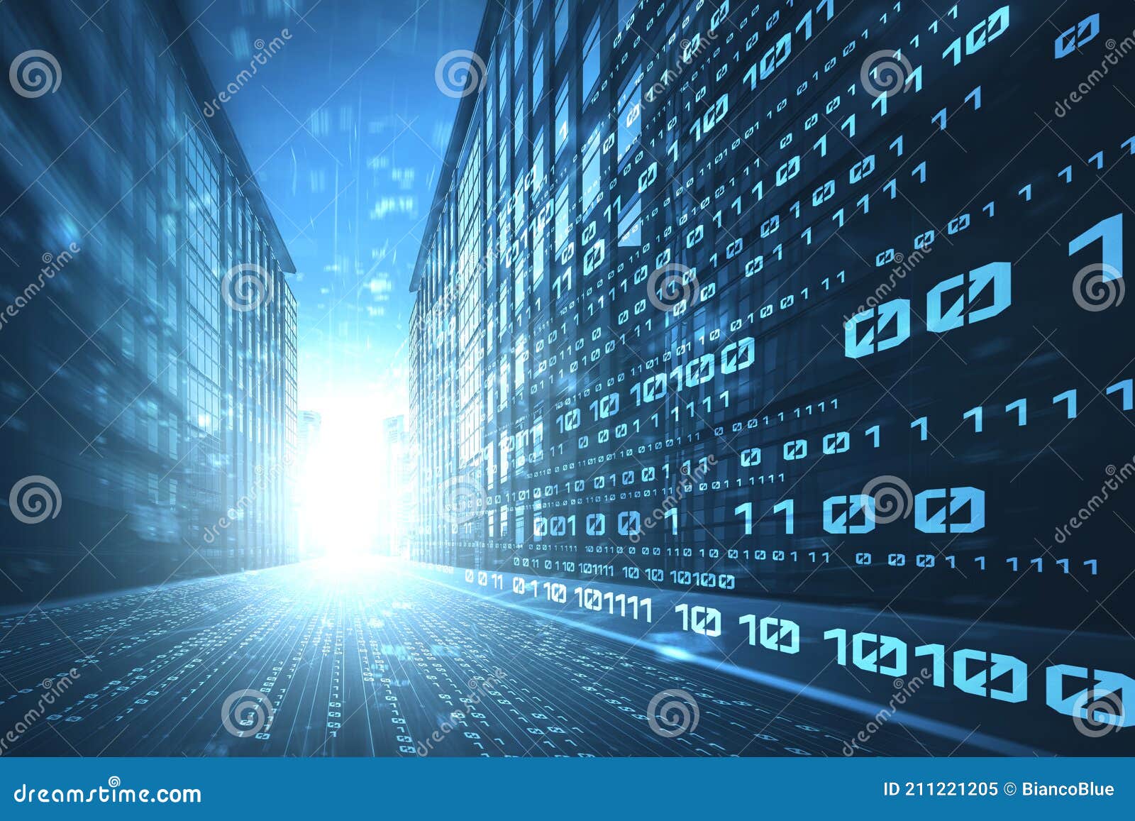 Digital Data Flow on Road with Motion Blur To Create Vision of Fast ...