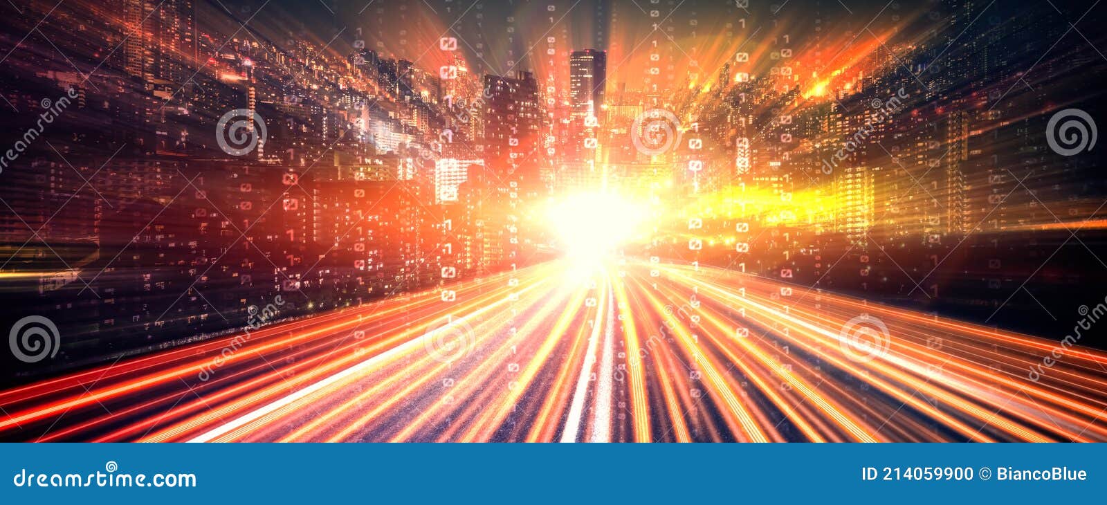 Digital Data Flow on Road with Motion Blur To Create Vision of Fast ...