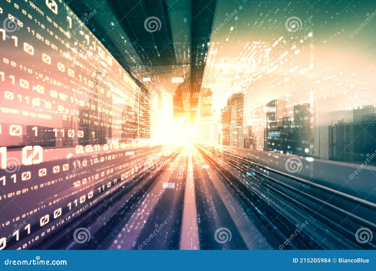 Digital Data Flow on Road with Motion Blur To Create Vision of Fast ...