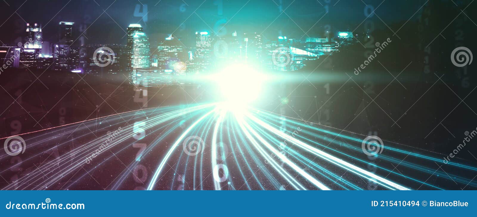 Digital Data Flow on Road with Motion Blur To Create Vision of Fast ...